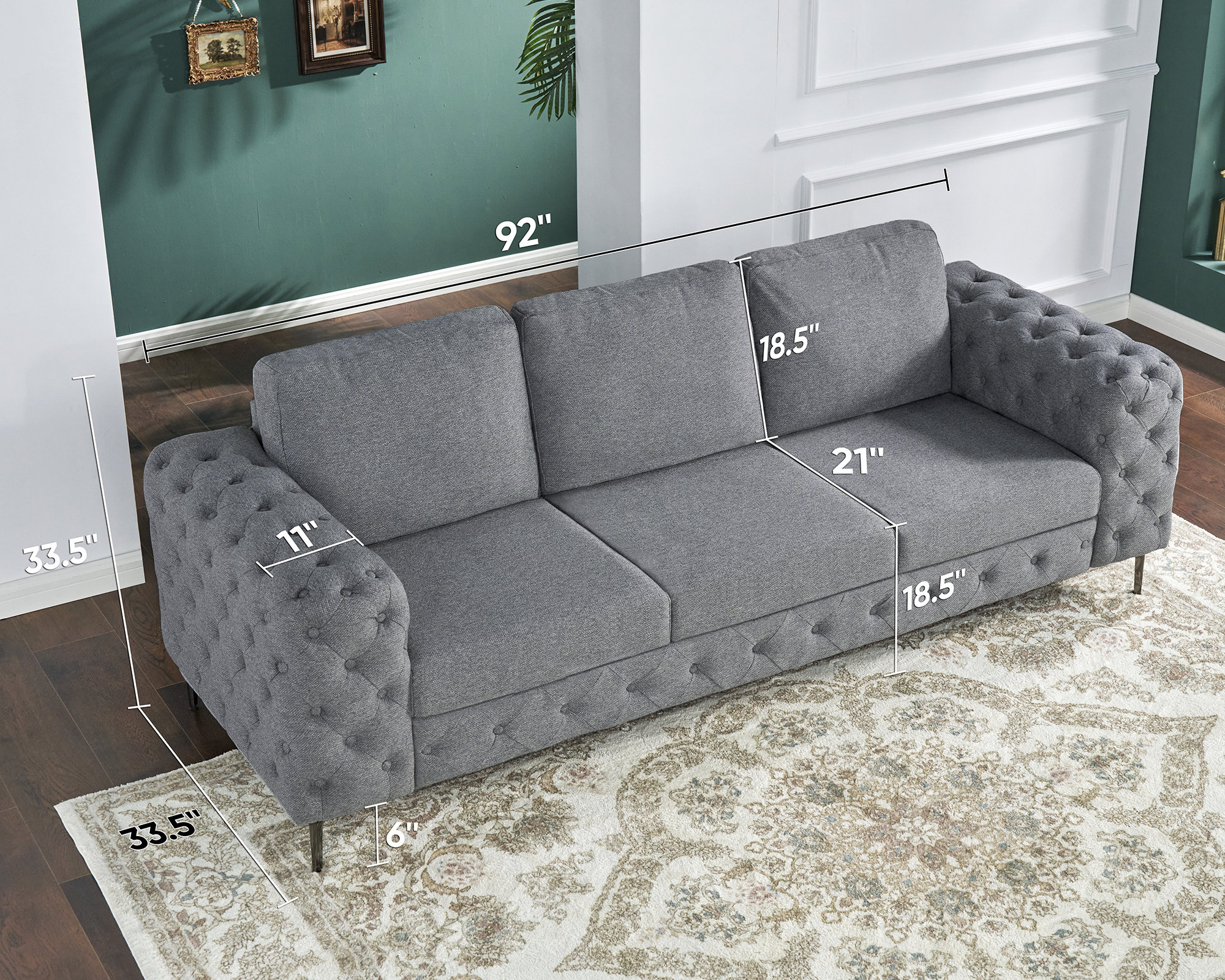 Ivy Bronx 92 inch Sofa Couch,Modern Oversized 3 Seater Sofa with Wide ...