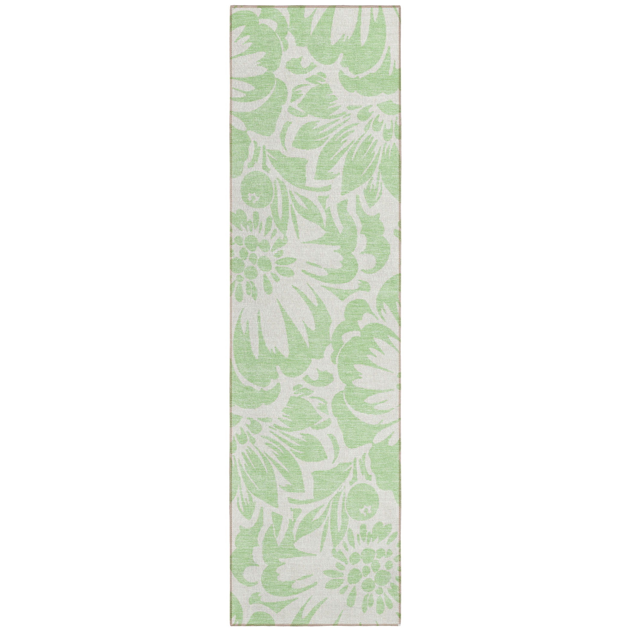 HomeRoots 8' Runner Mint Green and Ivory Floral Washable Non Skid ...
