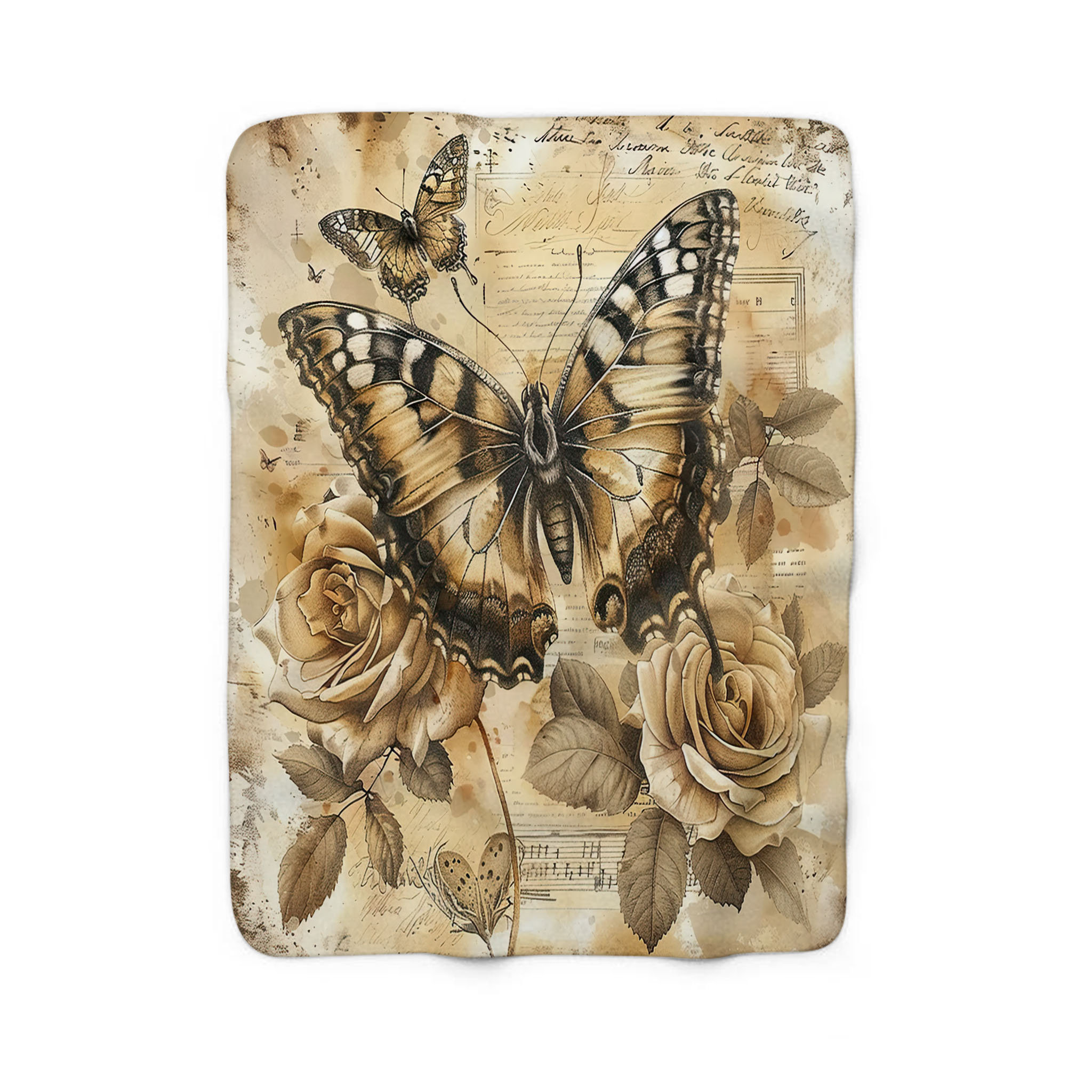 MentionedYou Beige Floral Diary - 1 Piece Premium Sherpa Blanket | Wayfair