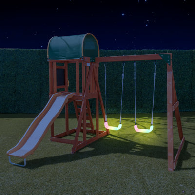 The Swing Company North Star Wooden Swing Set with Slide and LED Light ...