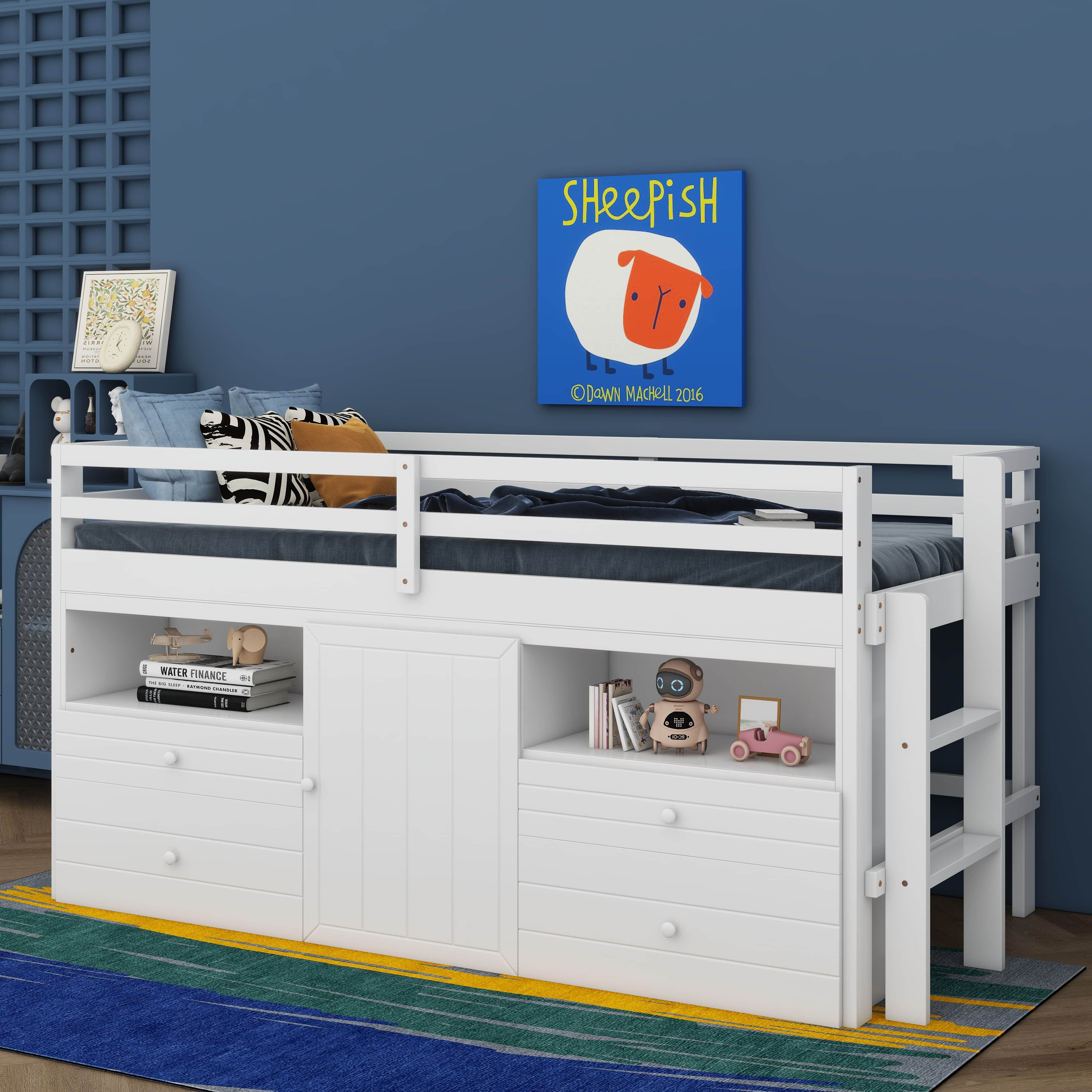 Latitude Run® Functional Twin Size Loft Bed Featuring Four Drawers ...