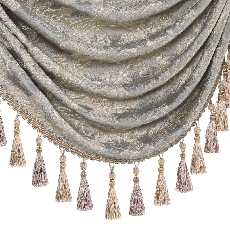 TOPLUXE Classic Swag Valance with Tassels, Light Gray Jacquard ...