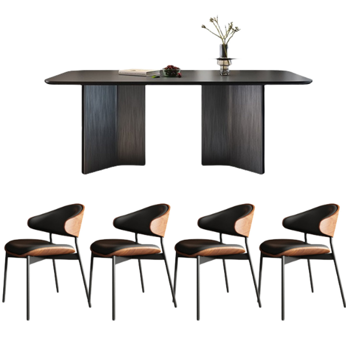 Sleek Surface Designs Modern Black Slate Dining Table, Elegant | Wayfair