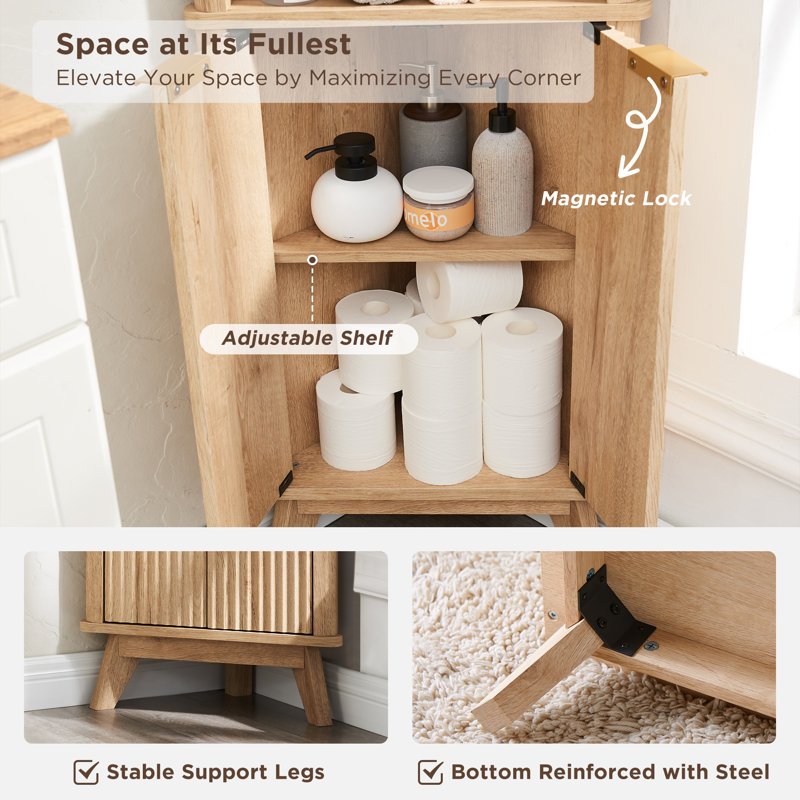 George Oliver Freestanding Tall Corner Cabinet, Corner Bathroom Storage ...