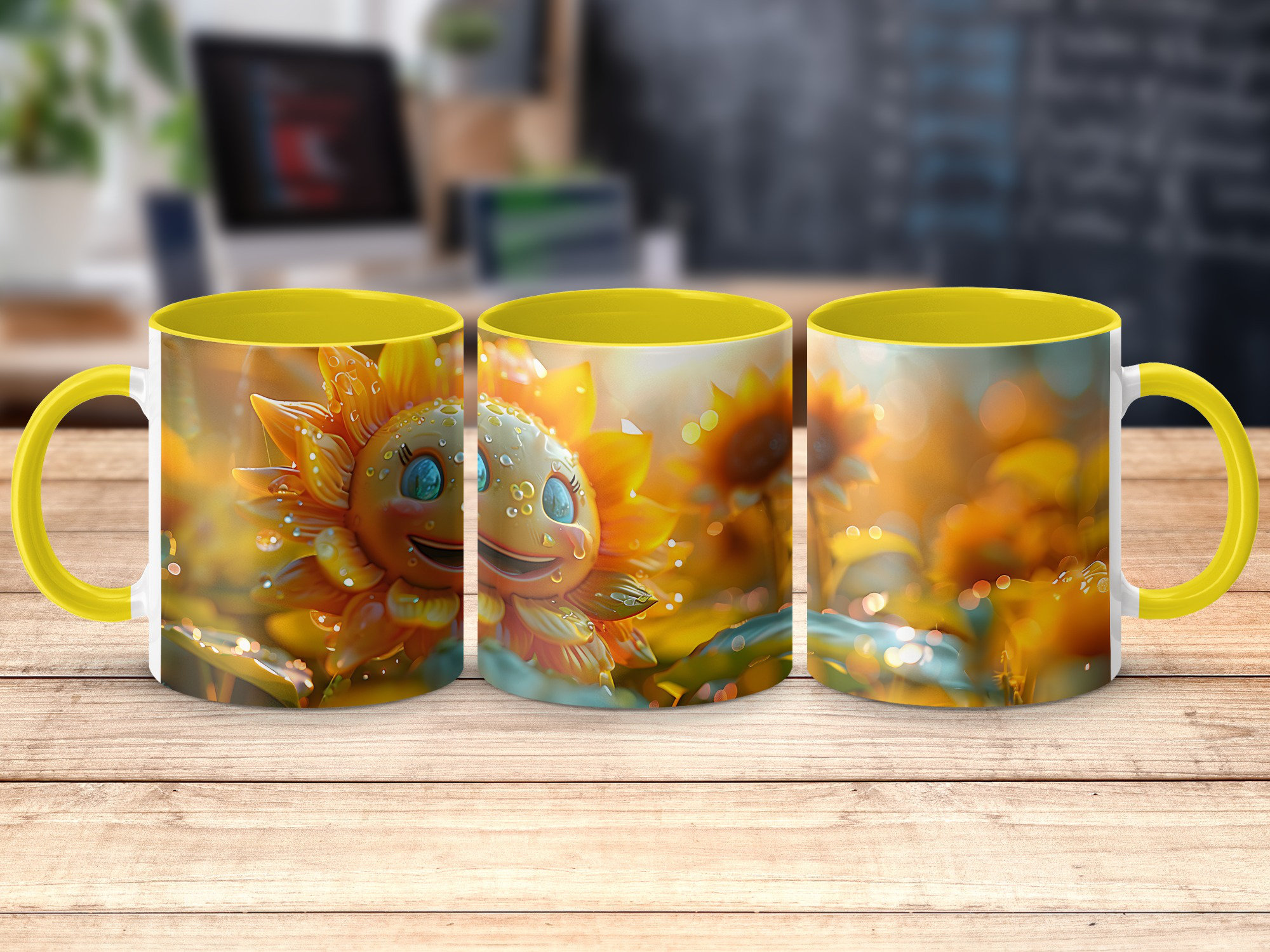 East Urban Home Set of 3 Colourful 3D Design 11oz Accent Mugs – White ...