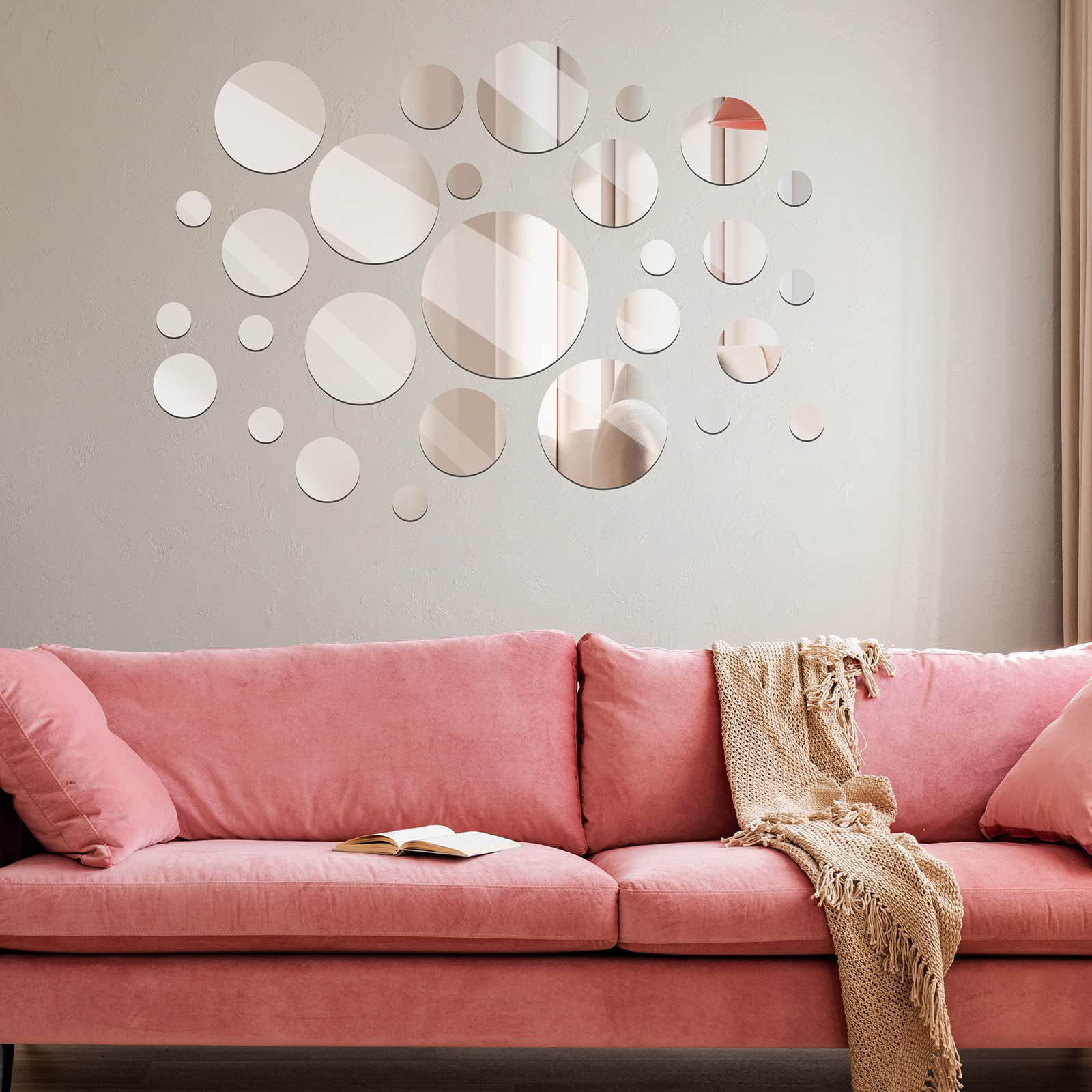 Dakota Fields Real Glass Round Mirror Tiles Frameless Round Wall ...