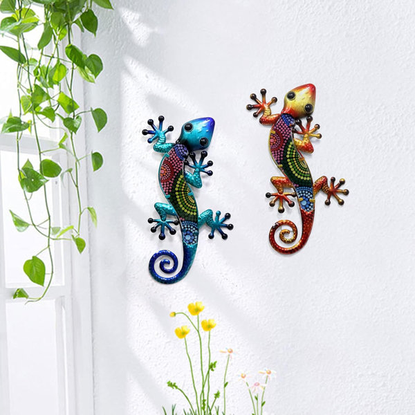 Bungalow Rose Metal Gecko Wall Art 2 Pack 15 Inch Lizard Outdoor Decor ...
