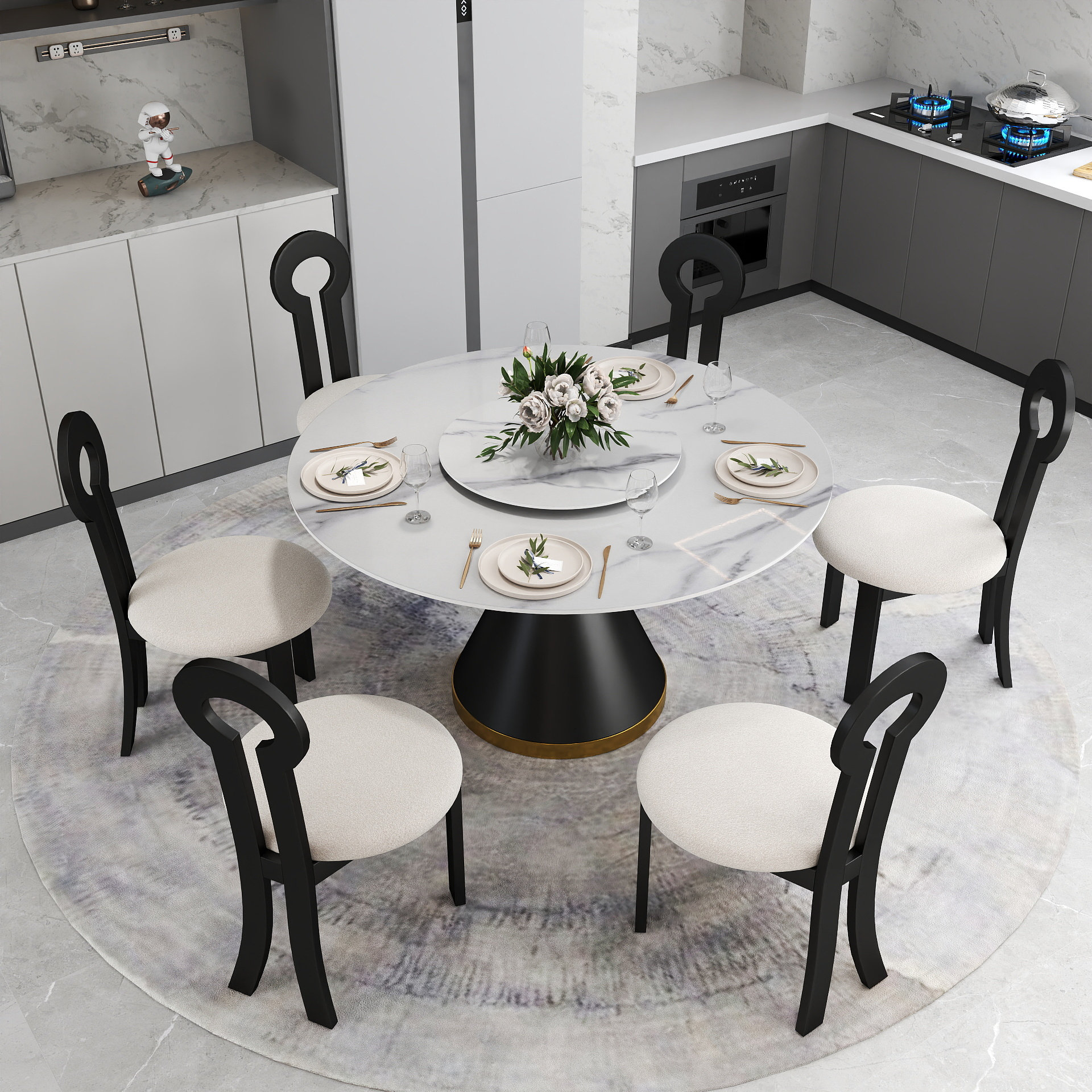 Orren Ellis 6 Seat Modern Round Sintered Stone Dining Table With ...