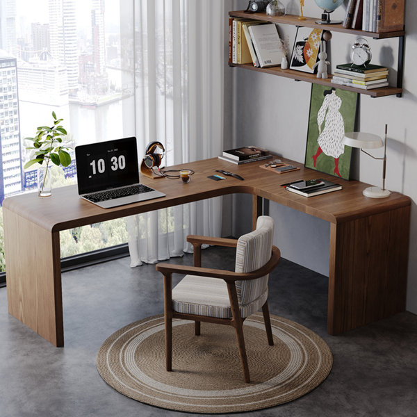 Groove Interior Walnut L-Shaped Solid Wood desk | Wayfair