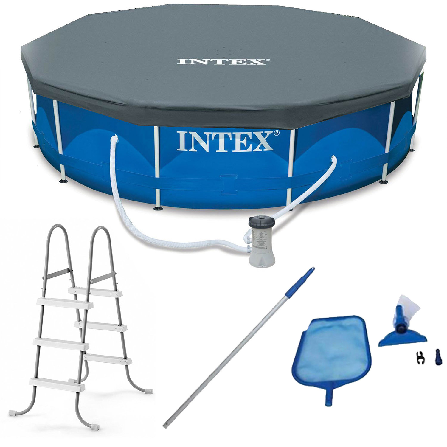 Intex 12 x 2.5 Foot Metal Frame Above Ground Pool with Filter and ...