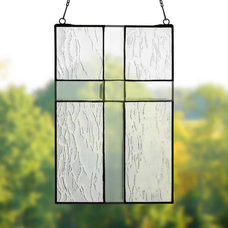 Ebern Designs 12"H Beveled Opaque Glass Cross Window Panel & Reviews ...