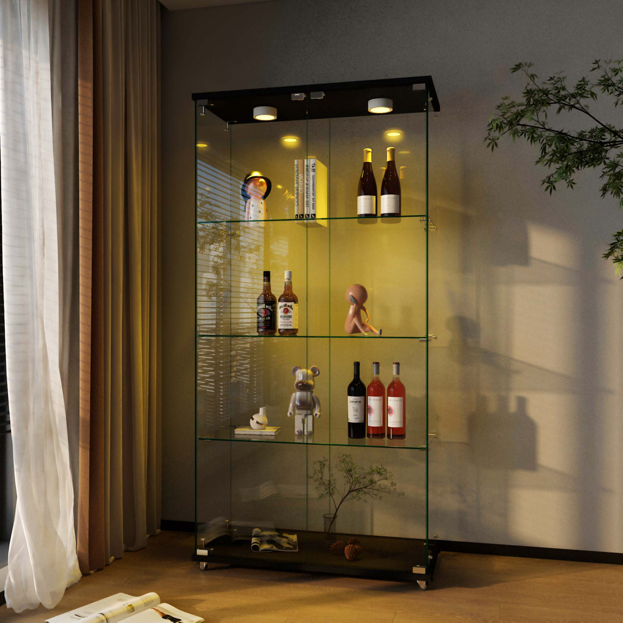 Ivy Bronx Modern Glass Display Cabinet With LED Lights | Wayfair