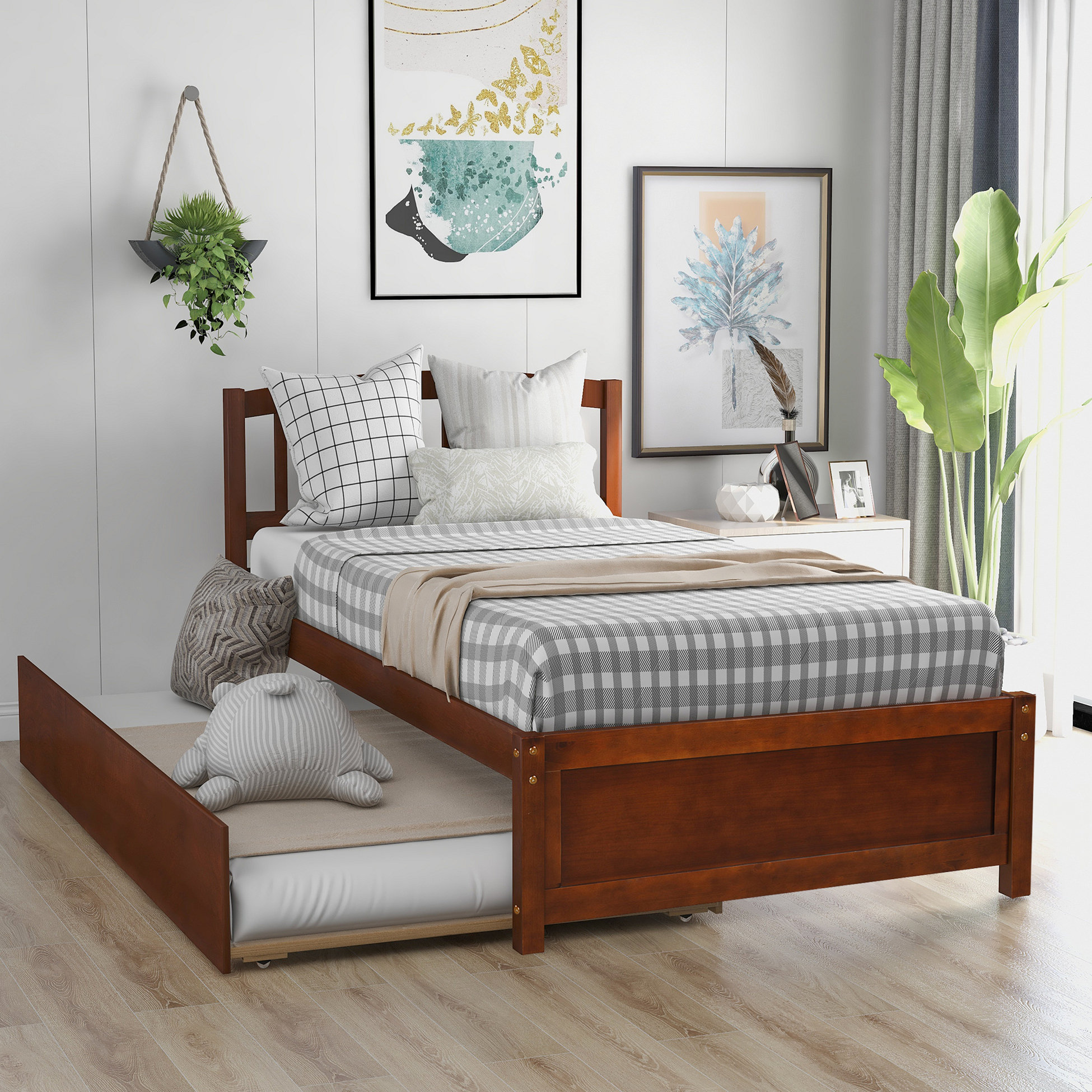 Red Cloud Twin Size Platform Bed Wood Bed Frame With Trundle | Wayfair