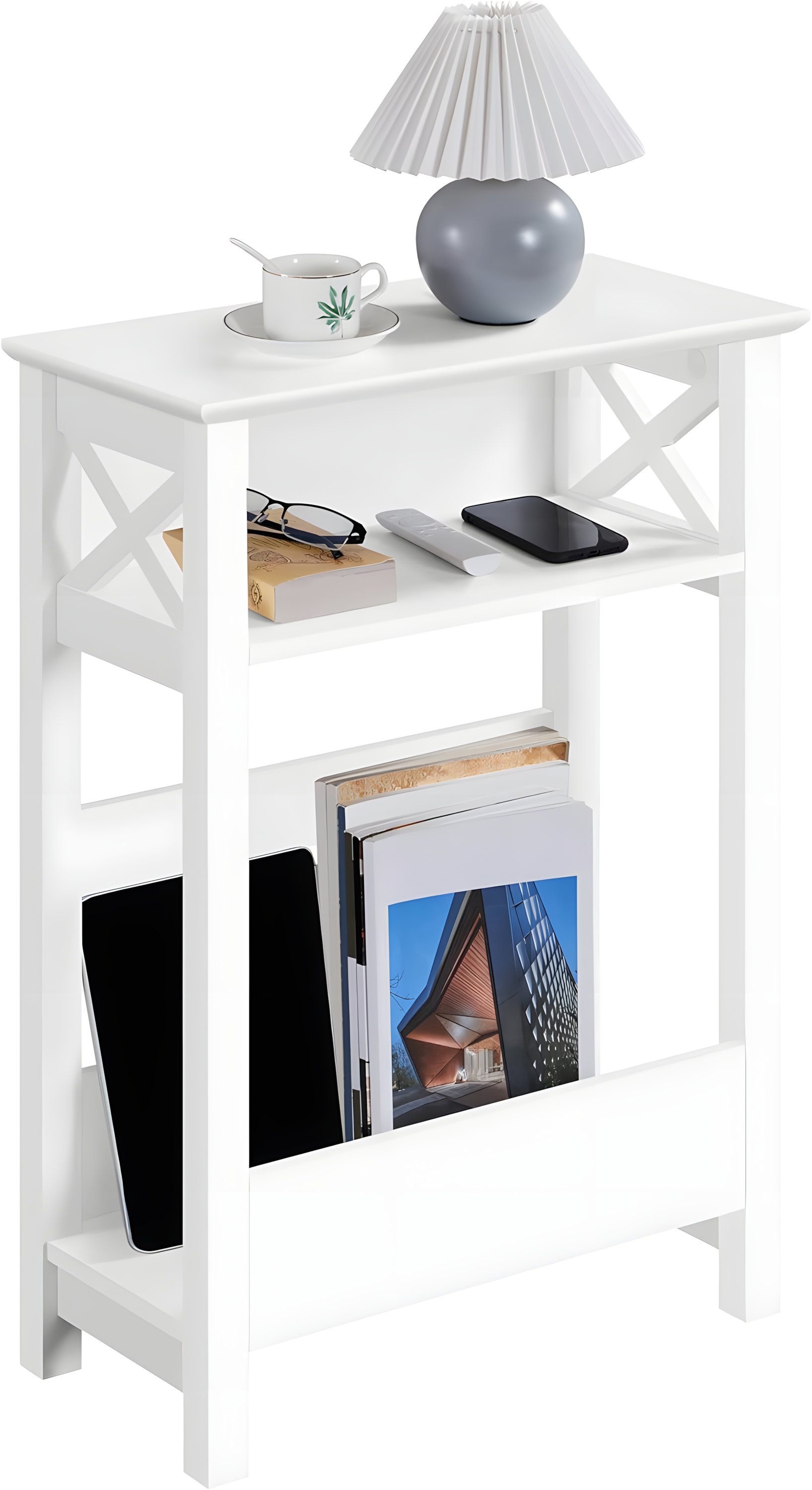 17 Stories 3-Tier Slim X-Shaped Side Table With Storage Shelf And ...