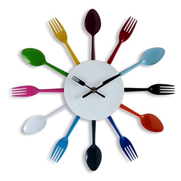 Happy Larry Madrid Colorful Kitchen Cutlery Wall Clock & Reviews ...