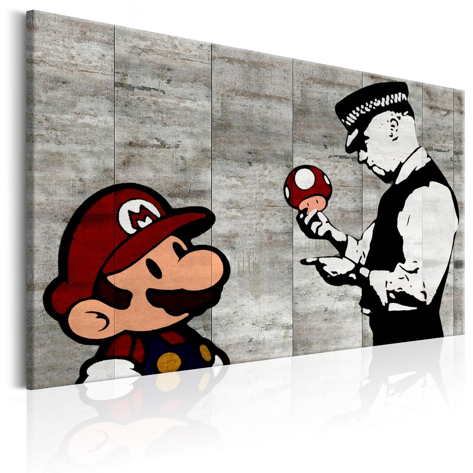 Tiptophomedecor Banksy Mario On Concrete On Canvas 5 Pieces Print | Wayfair