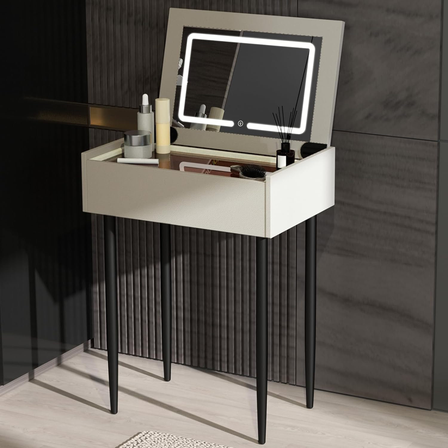 Wrought Studio™ Calirose Makeup Vanity Desk,3 Lighting Modes White ...