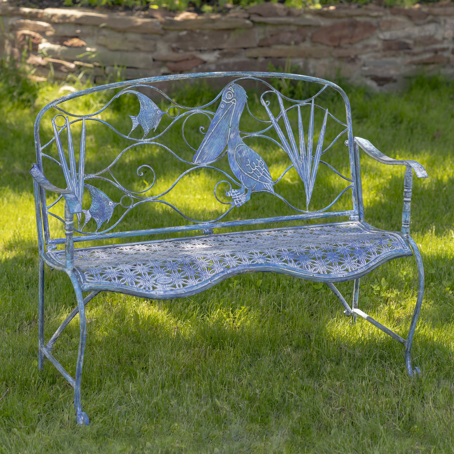 Zaer Ltd International Iron Garden Bench with Pelican and Angelfish ...