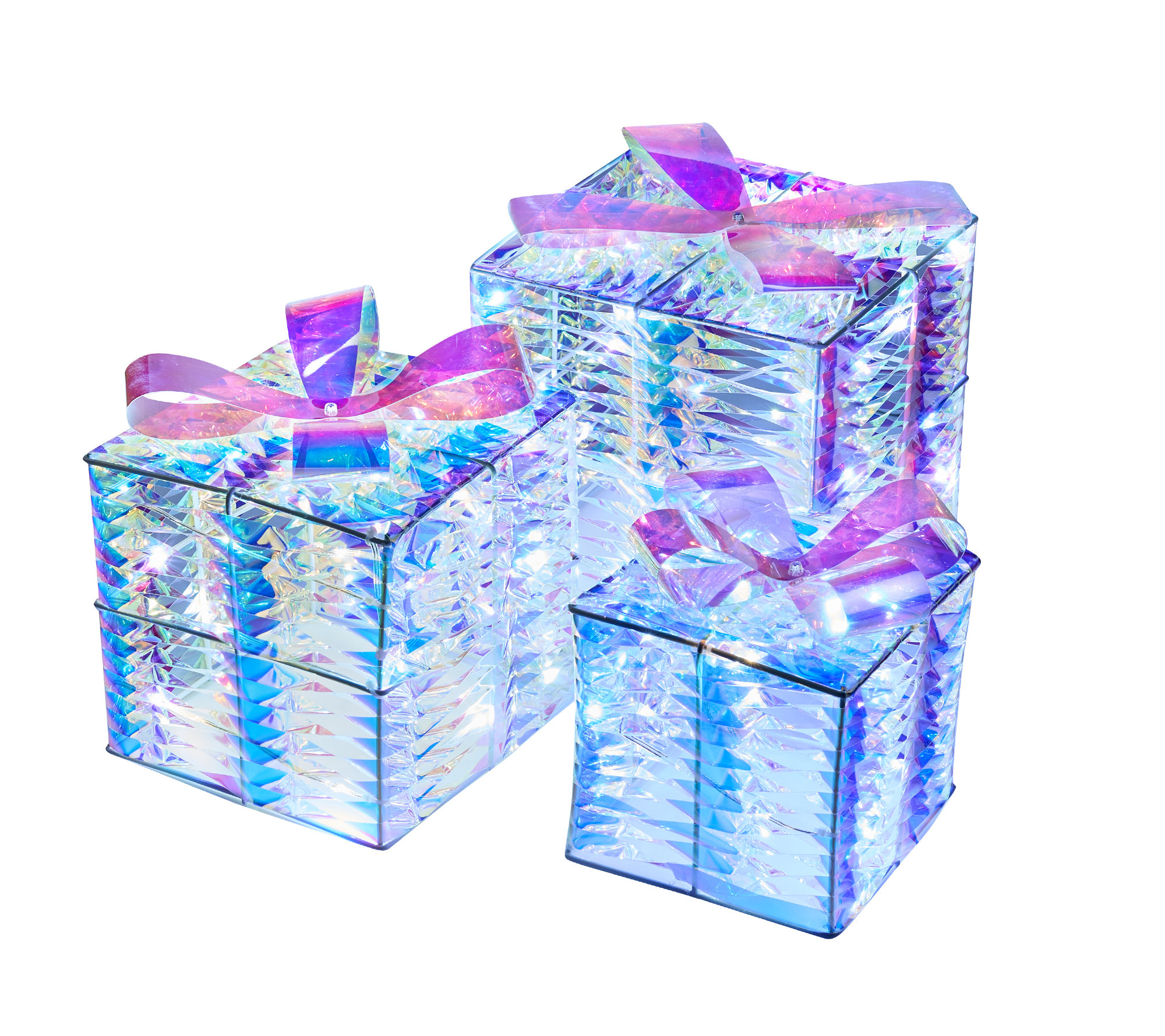 Mercer41 3 Iridescent Lighted Present Boxes with 100 LED Cool White Lights | Wayfair