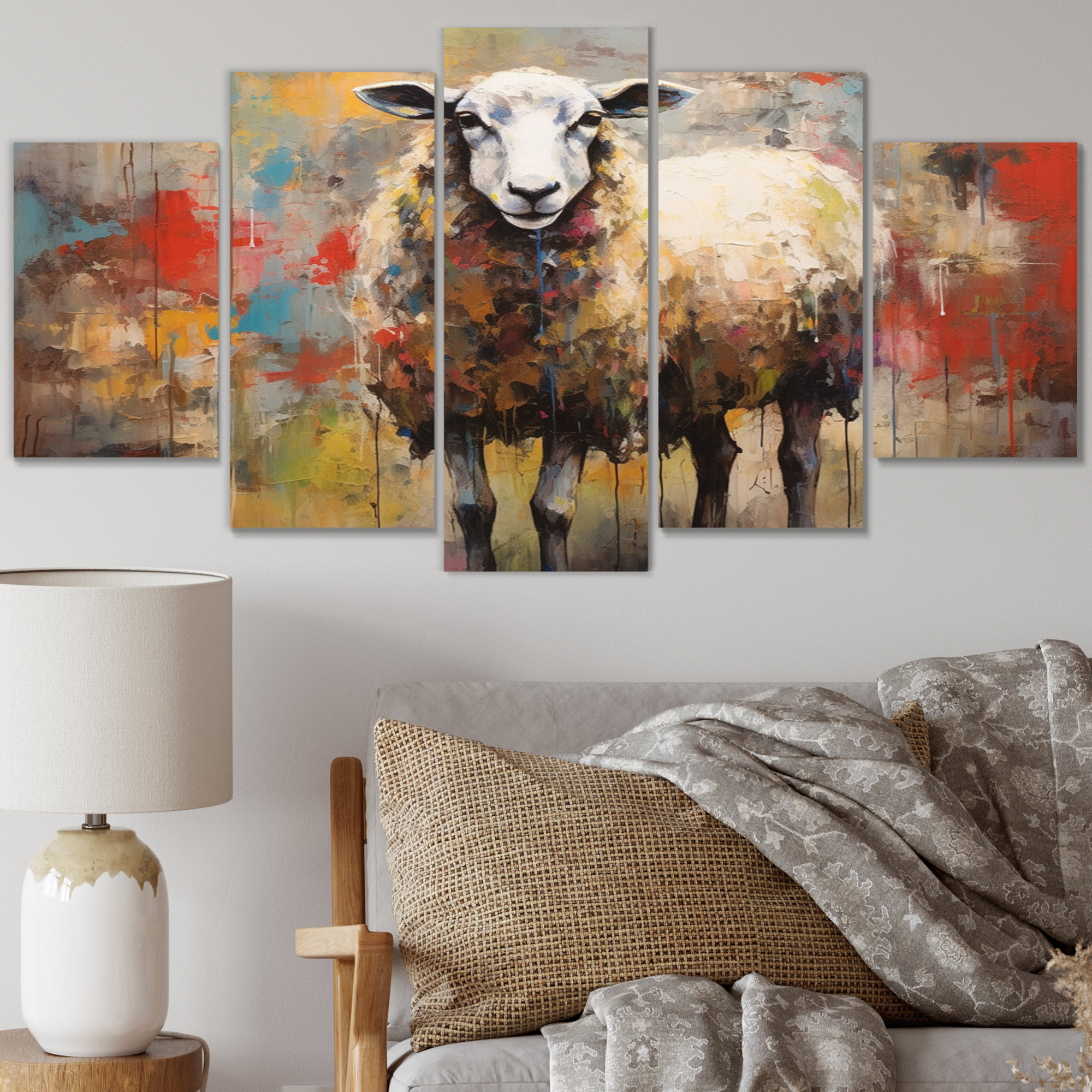 August Grove® Colorful Abstract Sheep Collage I - Animals Wall Art ...