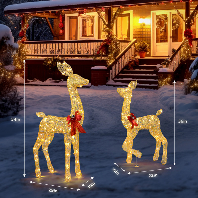 The Holiday Aisle® Gold Lighted Reindeer family Set Christmas Decor ...