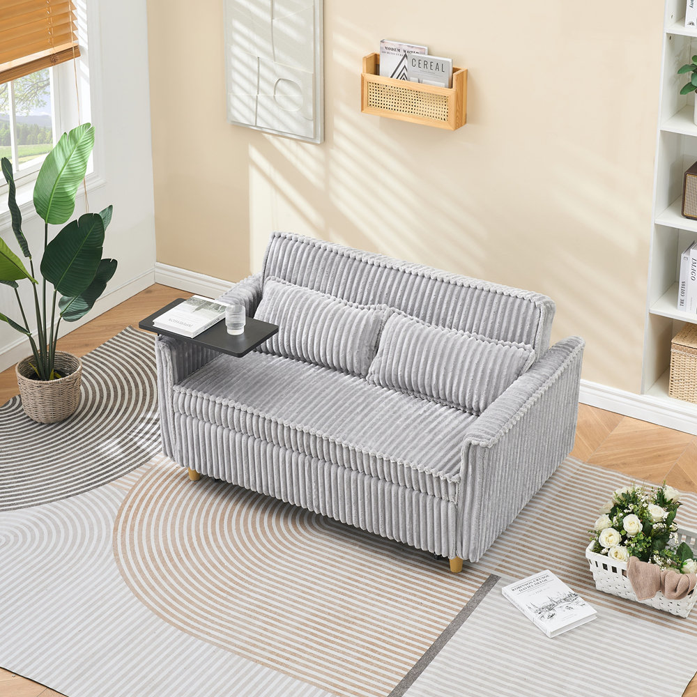 Latitude Run® The pull-out and push-in corduroy sofa with dual ...