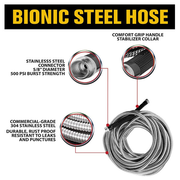 AsSeenOnTv Bionic Steel Garden Hose 304 Stainless Steel Metal Hose ...