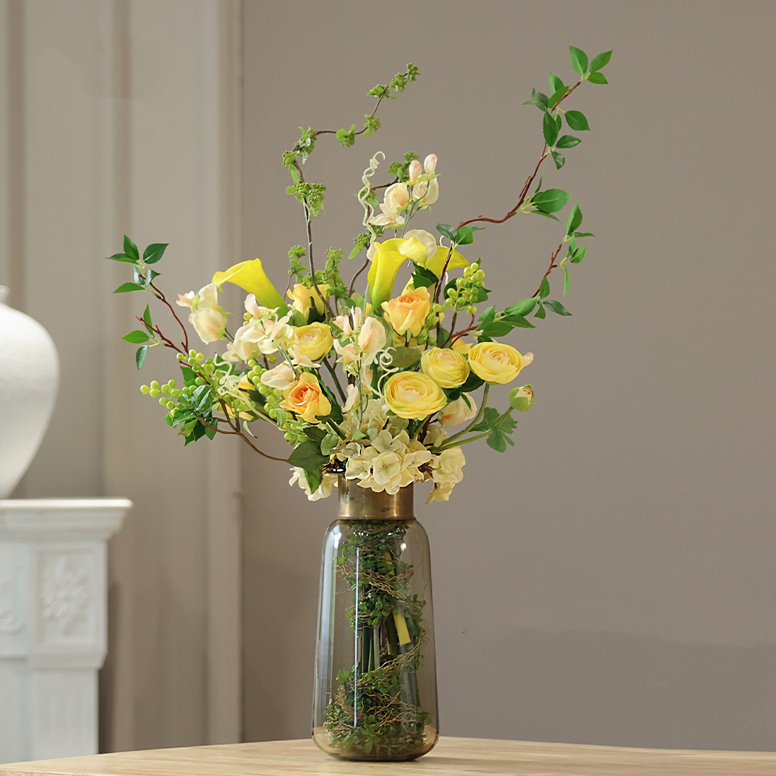 Infinitee Green Simulated Flowers, Fake Flower Arrangement, European ...