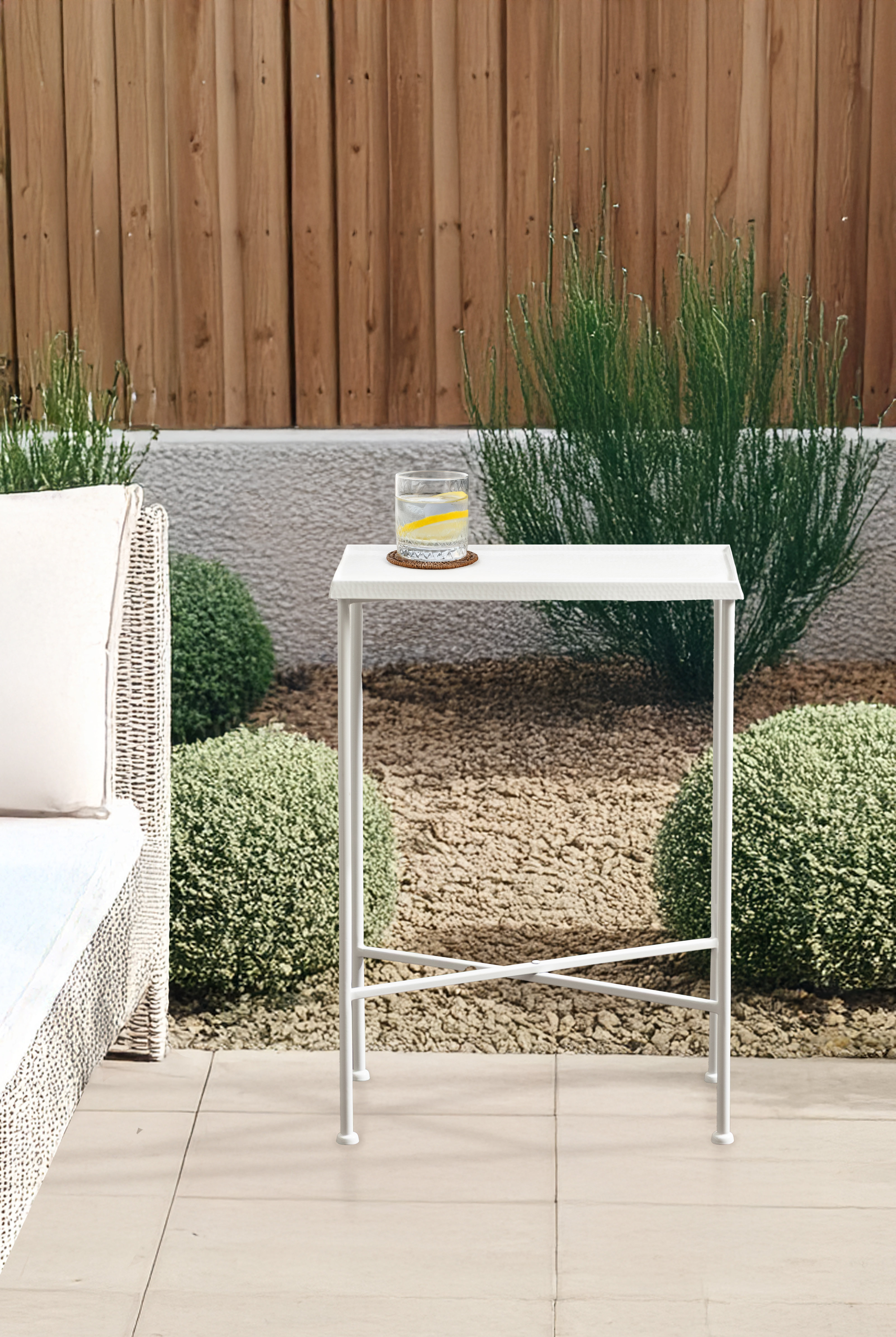 Ebern Designs Mazure Narrow Side Table with Hammered Metal Tabletop ...