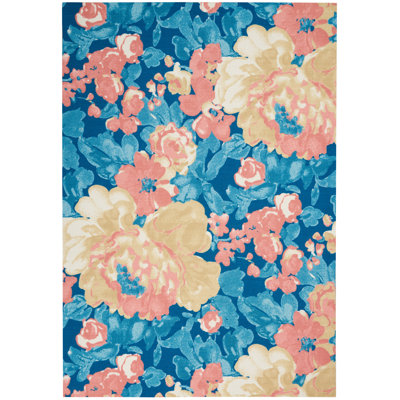 Waverly Floral Blue Outdoor Area Rug & Reviews | Wayfair