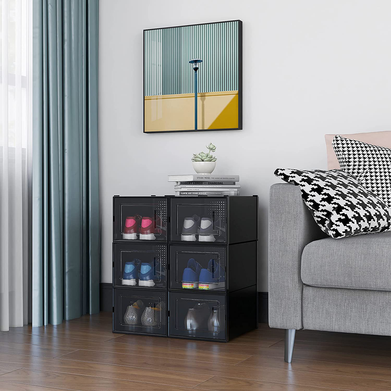 Rebrilliant 6 Pack Extra Large Black Plastic Shoe Box Storage Organizer ...