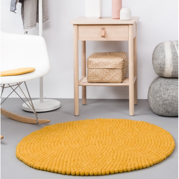 Myfelt Round Solid Colour Hand Woven Hand Knotted Mustard Area Rug ...
