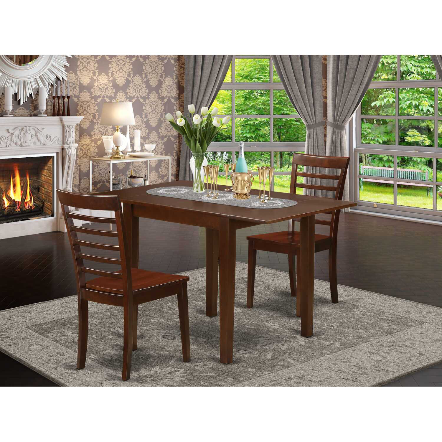 Lark Manor 3-Piece Mahogany Finish Solid Wood Top Dining Table Set ...