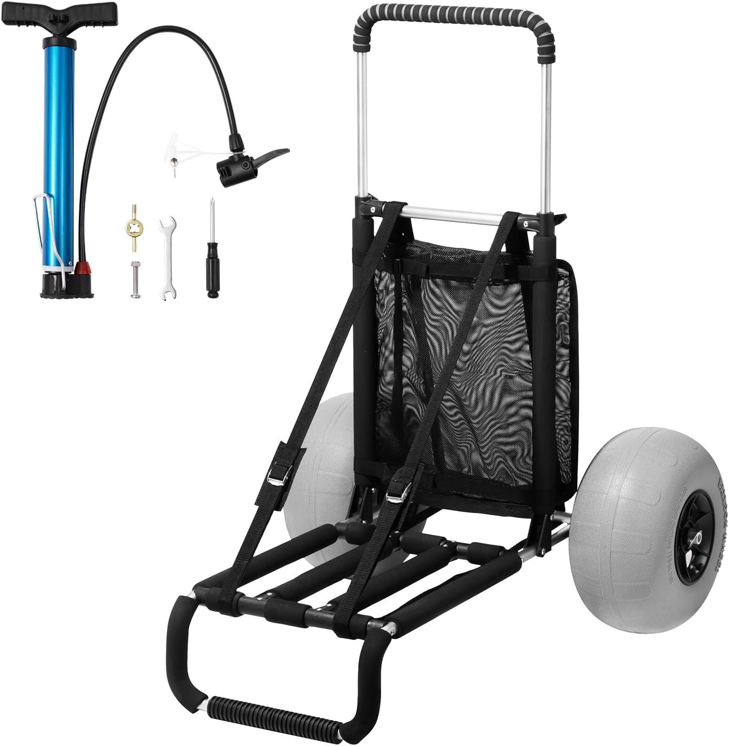 Artmeer 165LBS Beach Cart with 12" Balloon Wheels – Foldable Rust ...