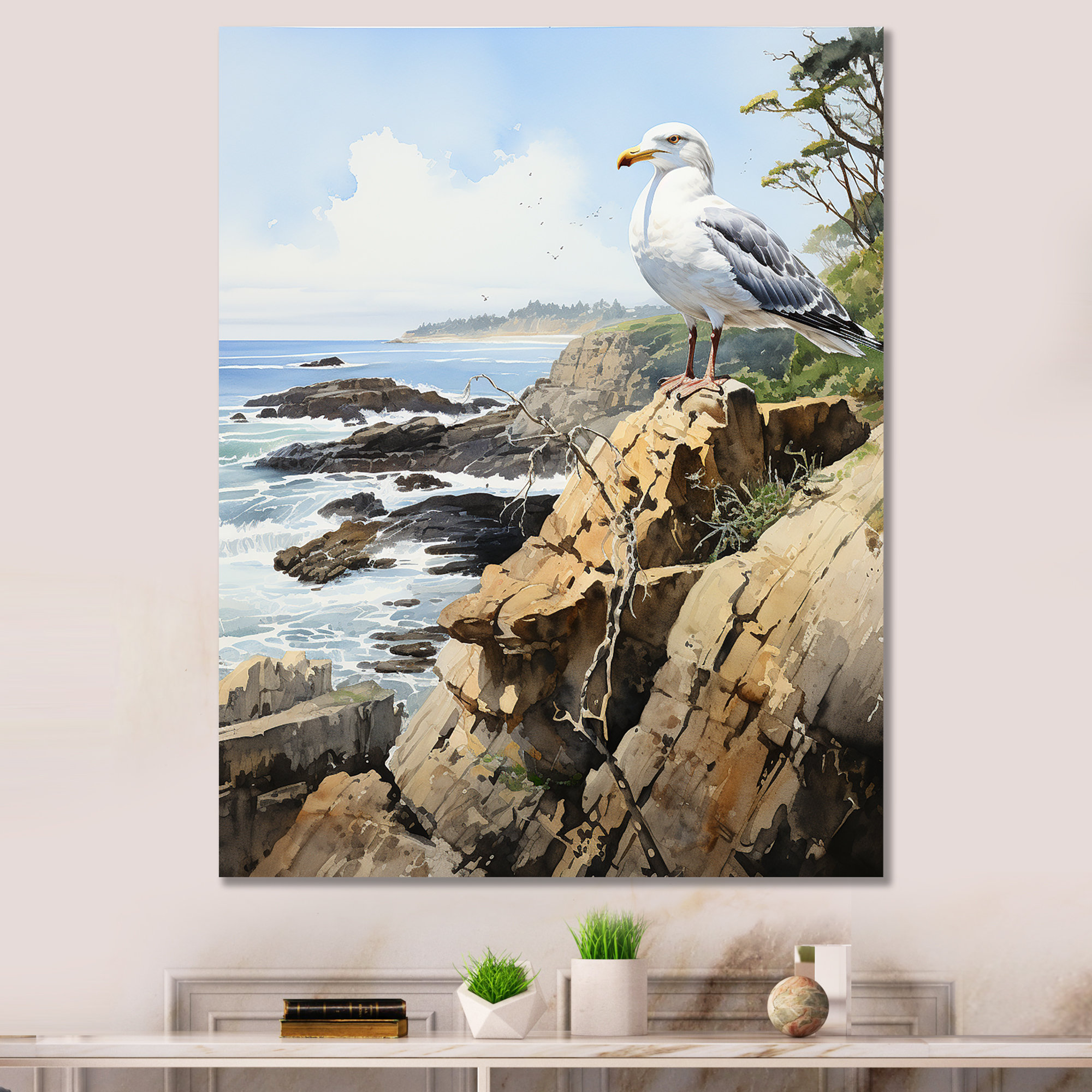 Dovecove Timothea Seagull Coastal Guardian On Rock On Canvas Print ...