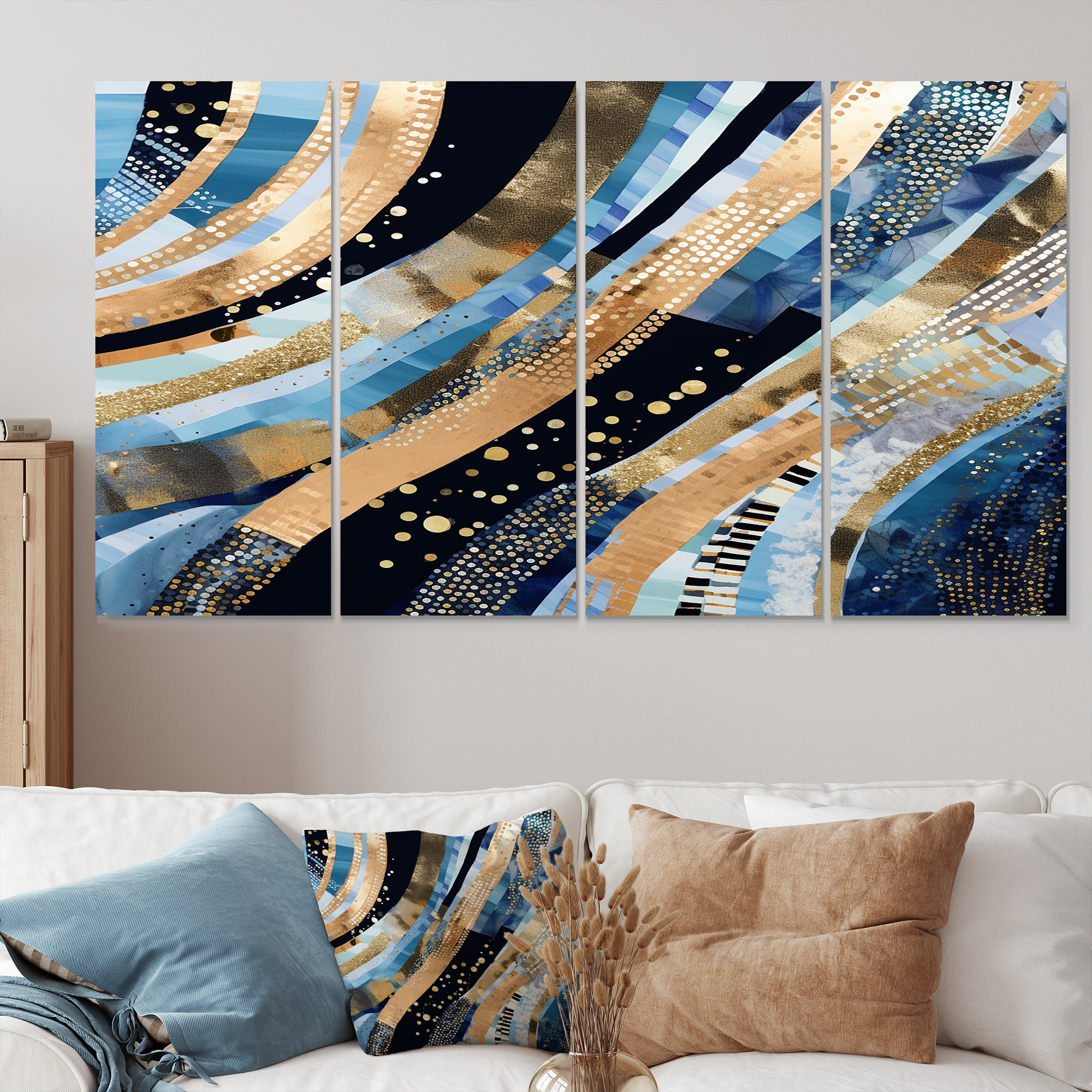 Ivy Bronx Summer River Glam Sparkling Gold - Waves Wall Art Decor 4 ...