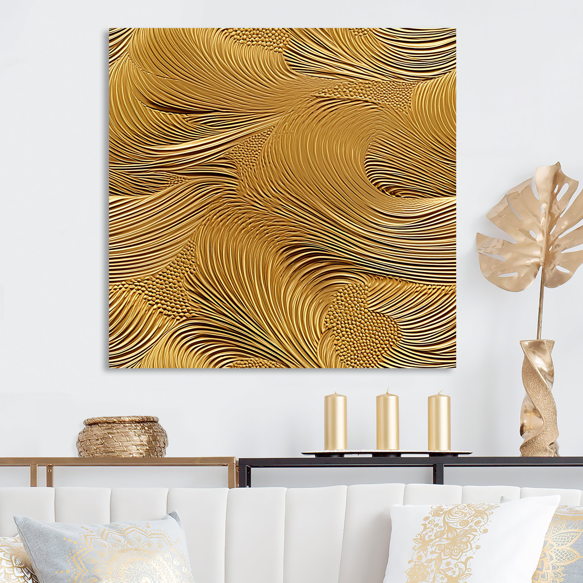 Ivy Bronx Golden Feathers Serenity II - Feathersmetal Wall Art | Wayfair