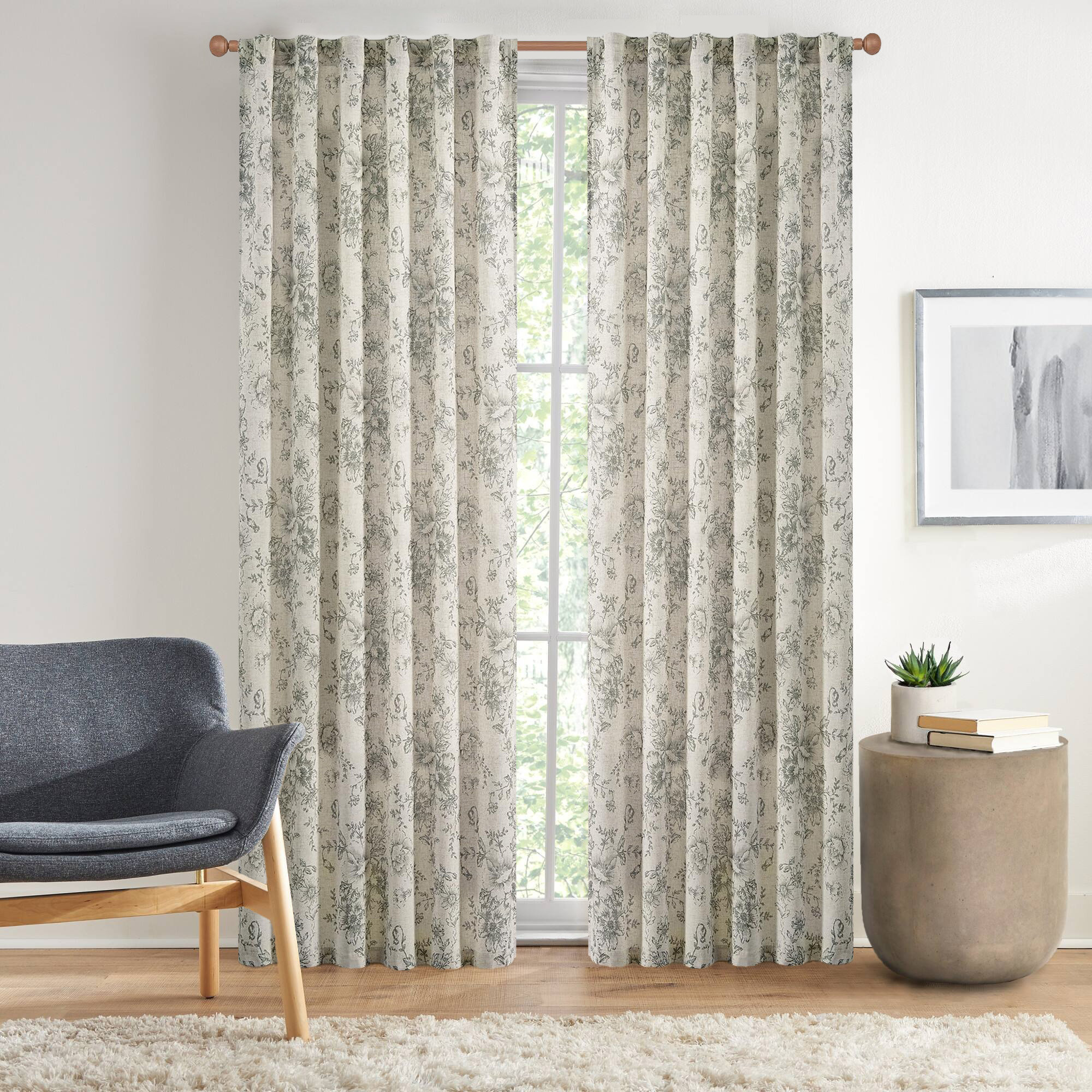 Red Barrel Studio® Linen Blend Curtains, Floral, Back Tab / Rod Pocket ...