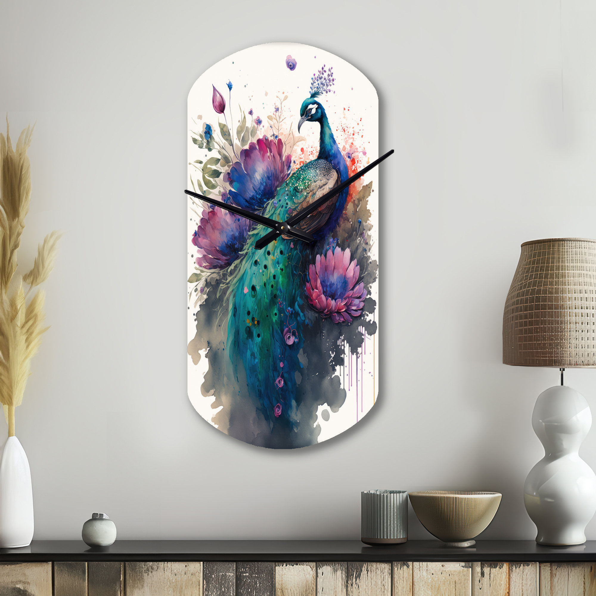 Design Art Cute Peacock Floral Art I - Cylinder Peacock Metal Wall ...