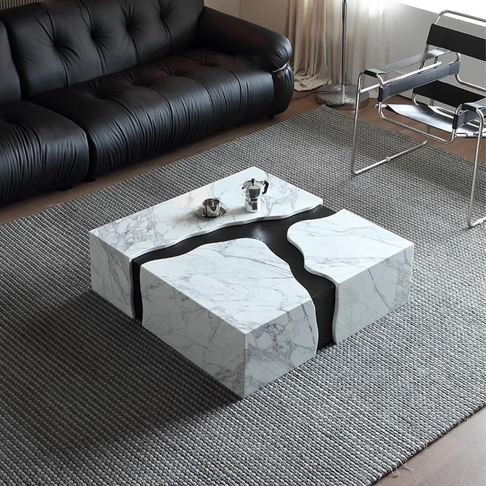 Orren Ellis Table basse carrée en marbre noir et blanc - Wayfair Canada