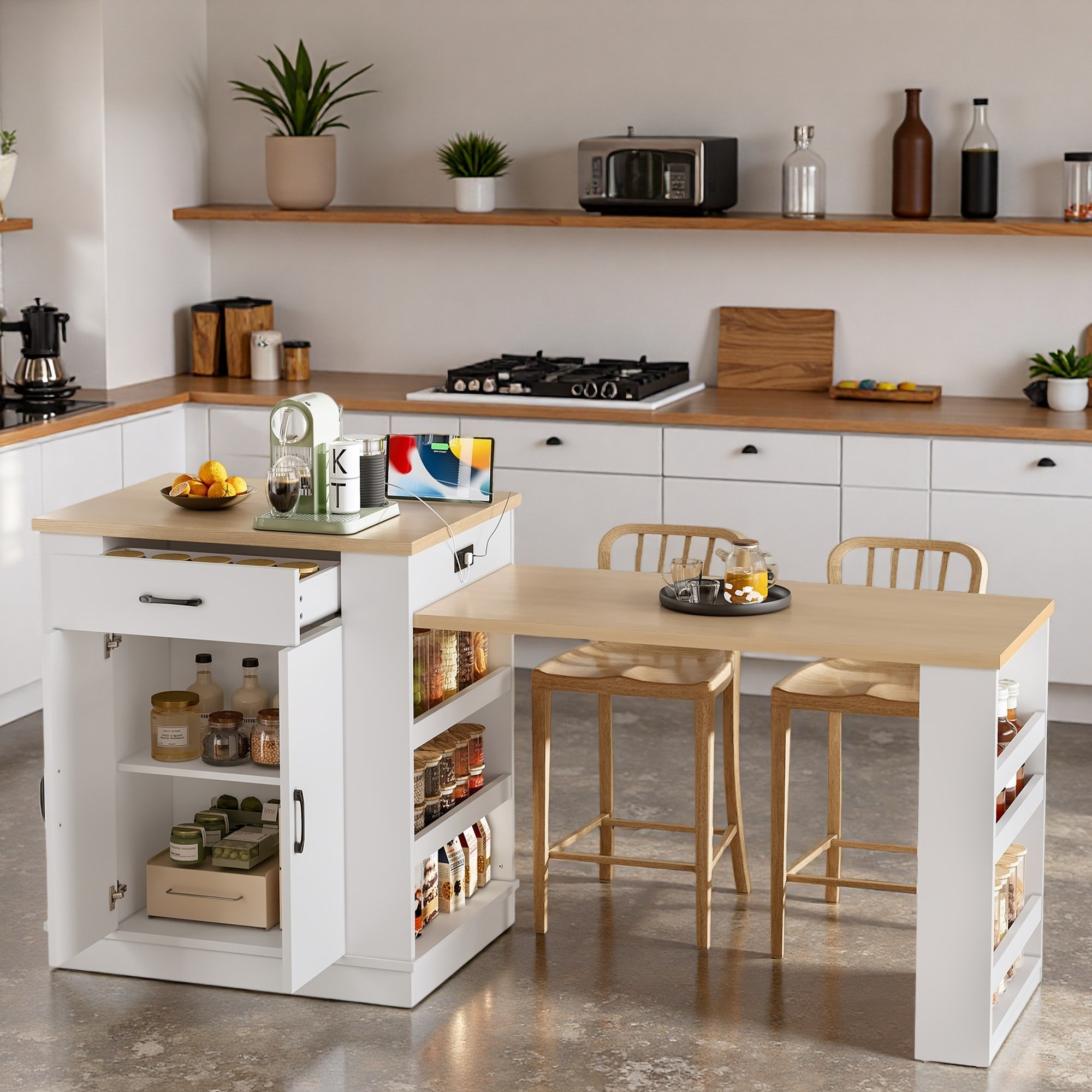 Lark Manor™ Extendable Island With Power Outlet, Drawers, Double-side ...