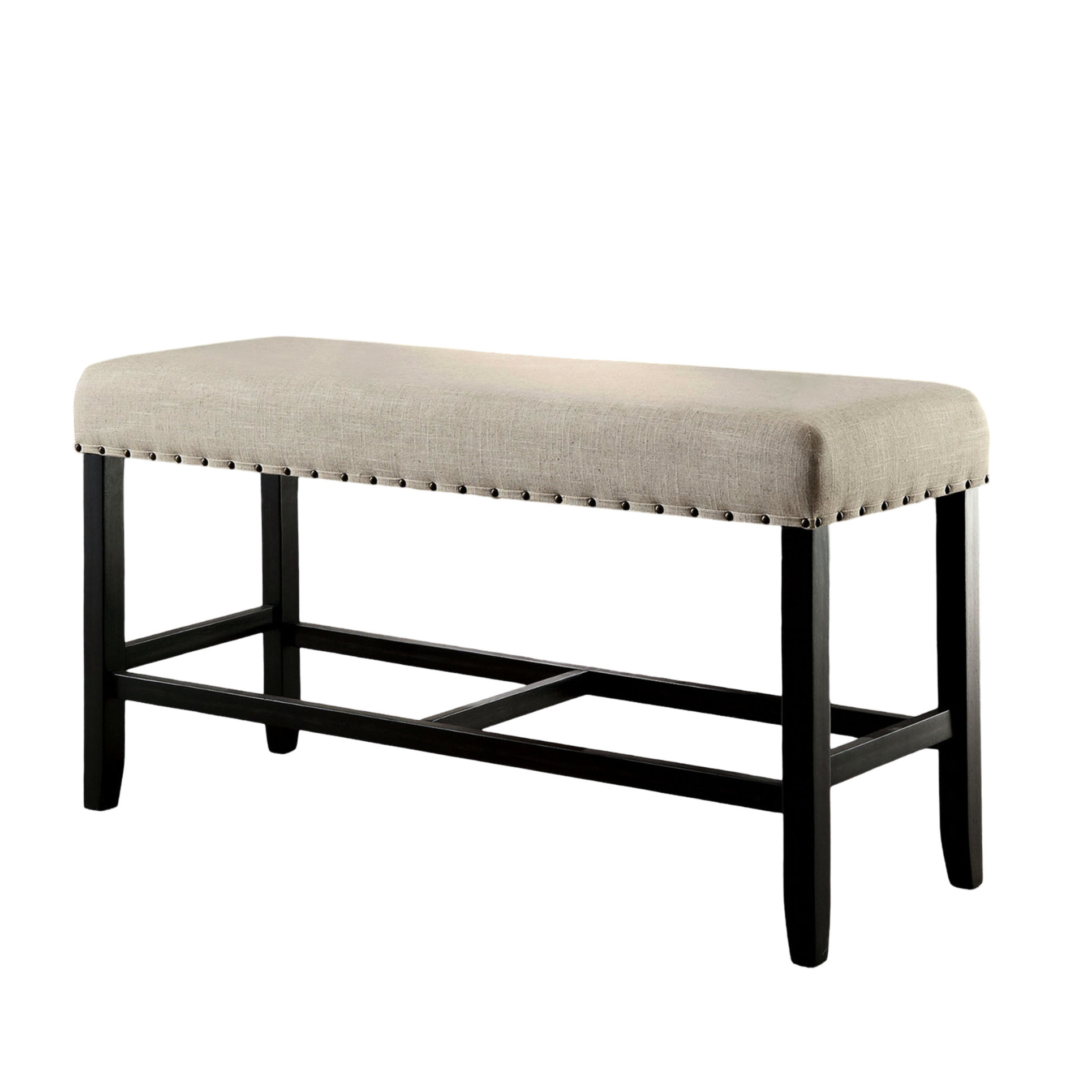 17 Stories Rustic Counter Height Bench With Beige Linen Seat And ...