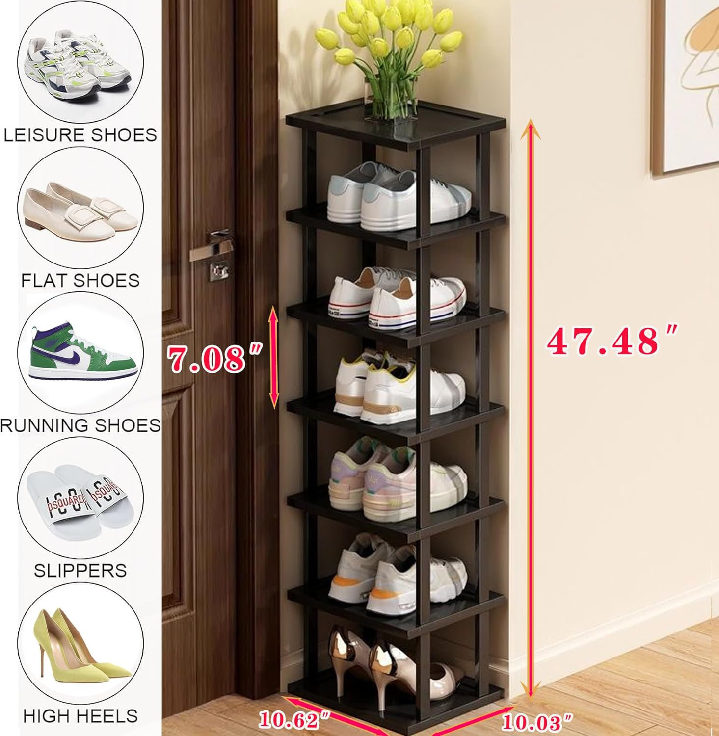 Rebrilliant Vertical Shoe Rack - Tall Narrow Shoe Rack Organizer For ...