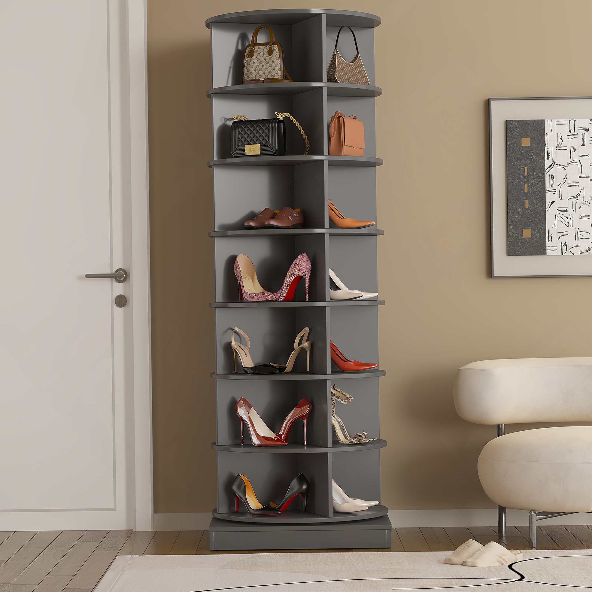 Latitude Run® New 360 Gray Rotating Shoe Cabinet With 7 Layers Can ...