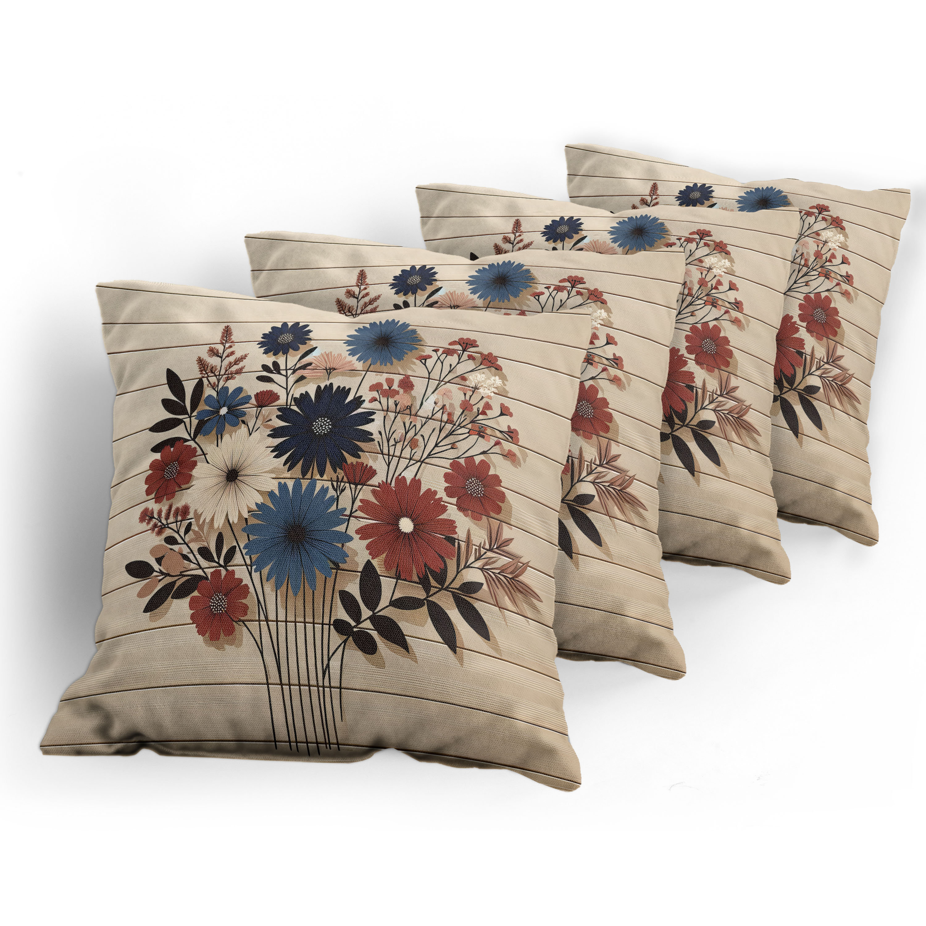 Ambesonne Rustic Throw Pillow Cover Pack of 4 4pcs Night Blue Ruby and ...