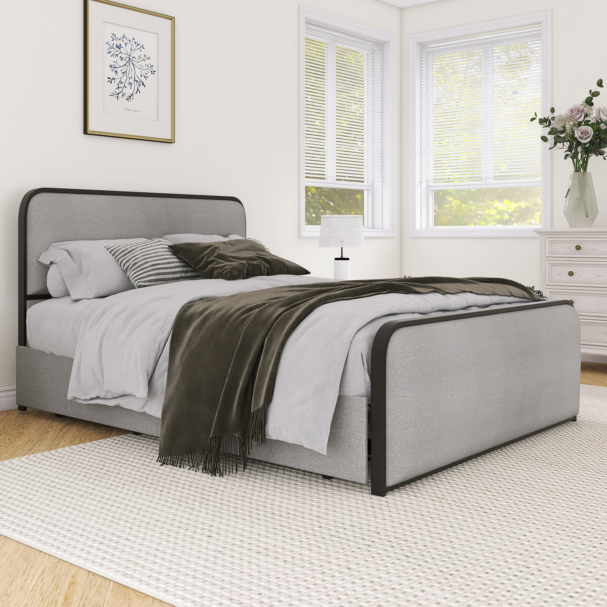 Latitude Run® Modern Metal Bed Frame With Curved Upholstered And 4 ...
