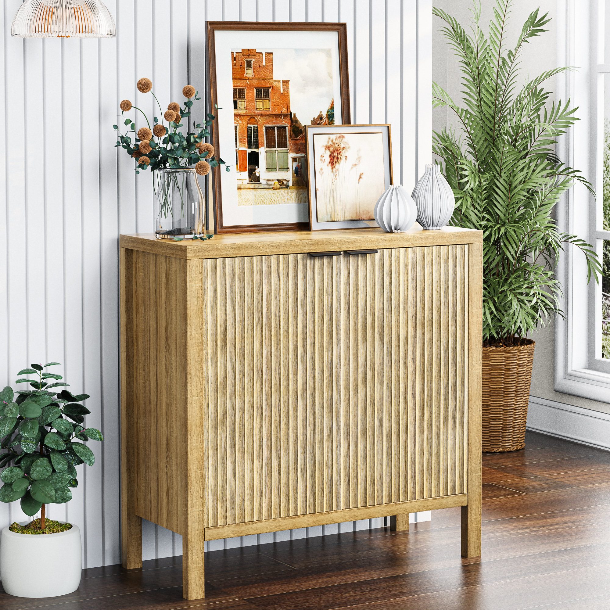 Millwood Pines Fluted Buffet Cabinet with Storage with 2 Shelves | Wayfair