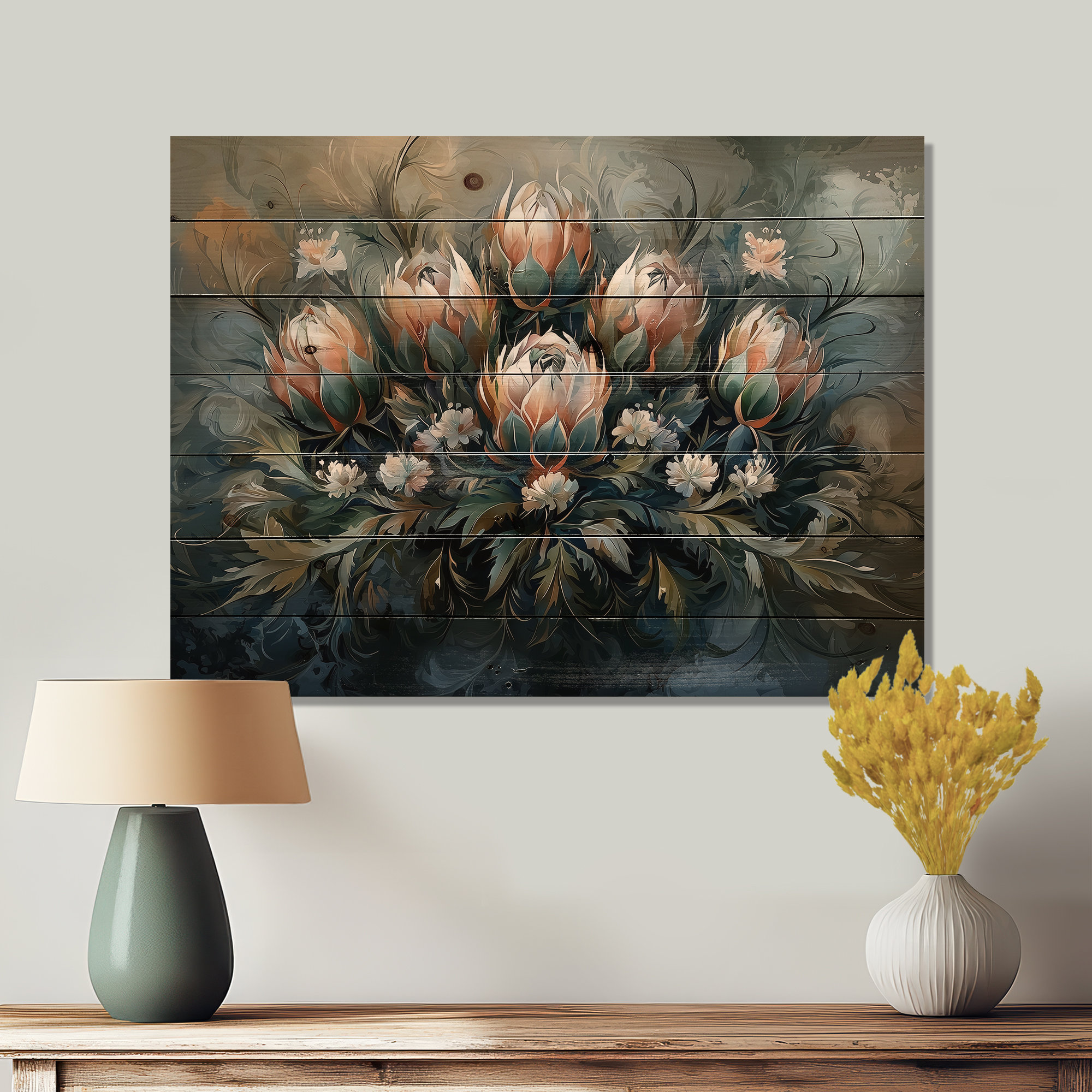 Ophelia & Co. Grey Winter Thistle Song Harmony I - Thistle Wood Wall Decor - On Natural Pine ...