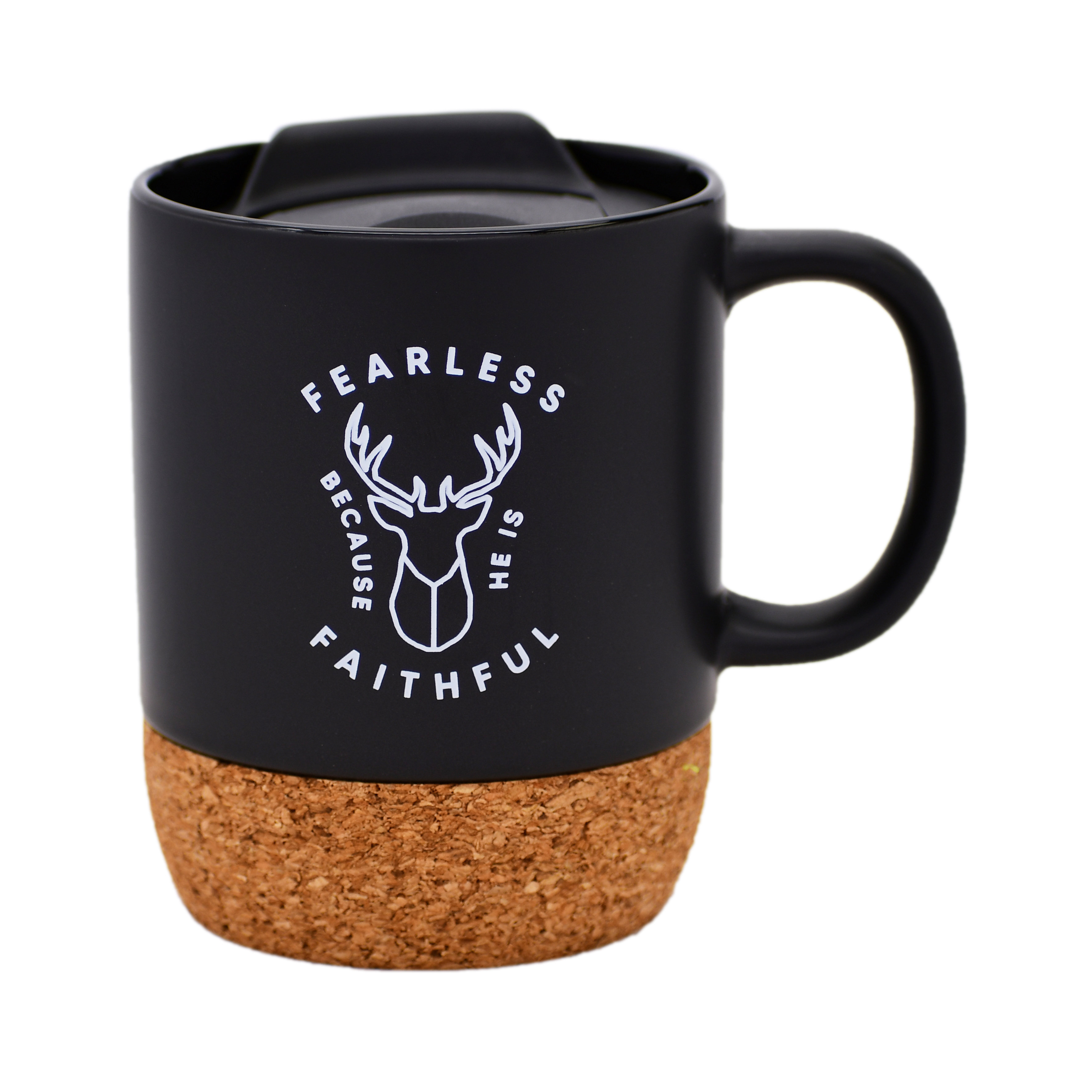 Dexsa Fearless Because He Is Designer Cork Bottom Mug With Lid - 14 Oz ...
