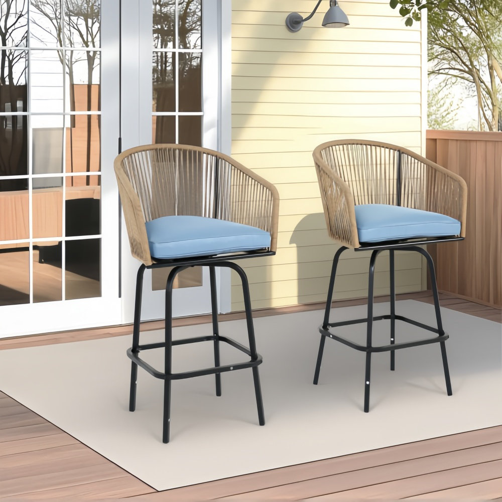 Bayou Breeze Outdoor Bar Stools Set Of 2, 2-Piece Patio Bar Stools With ...